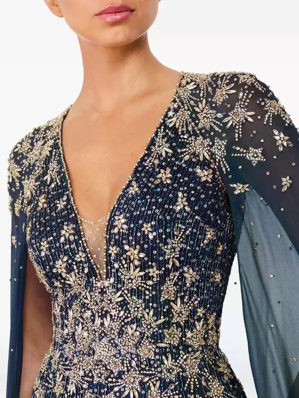 Jenny Packham Star-embellished Cape-design Maxi Dress