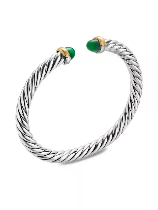 David Yurman Sterling And 14k Yellow Gold Cable Flex Onyx Bracelet - Silver