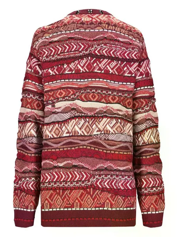 LANEUS Studded Patterned Cardigan - Red