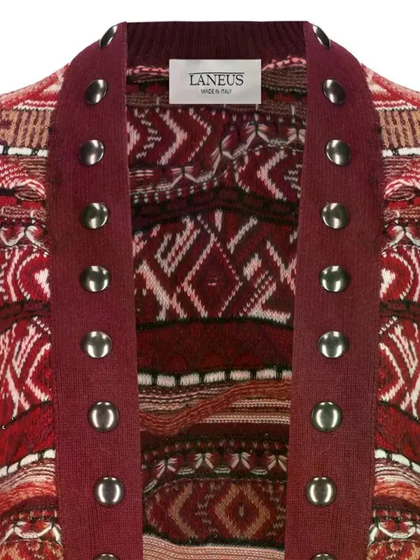 LANEUS Studded Patterned Cardigan - Red
