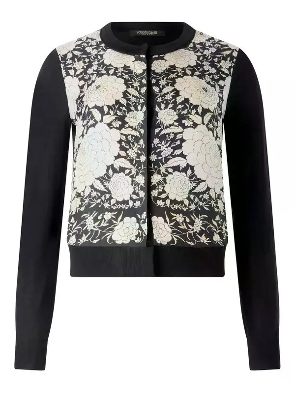 Roberto Cavalli Floral-panel Cardigan - Black