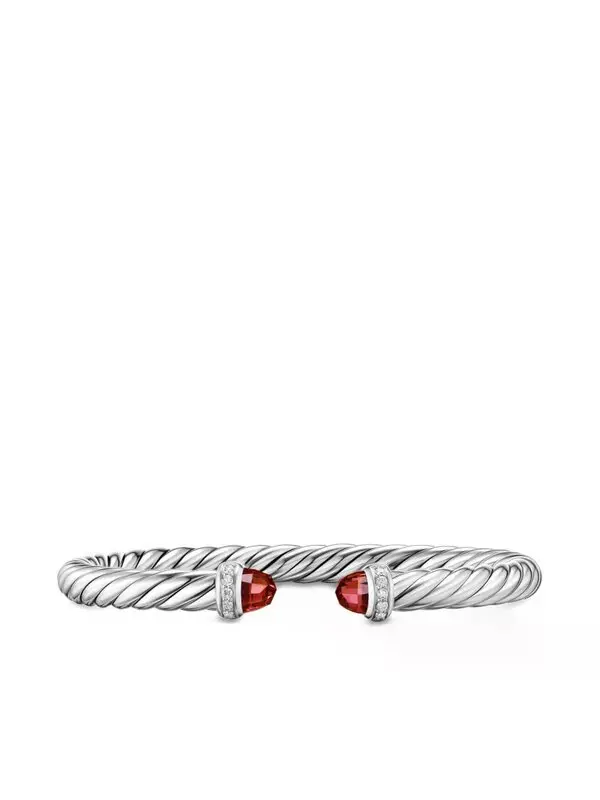David Yurman Sterling Cable Flex Rhodolite Garnet And Diamond Bracelet - Silver