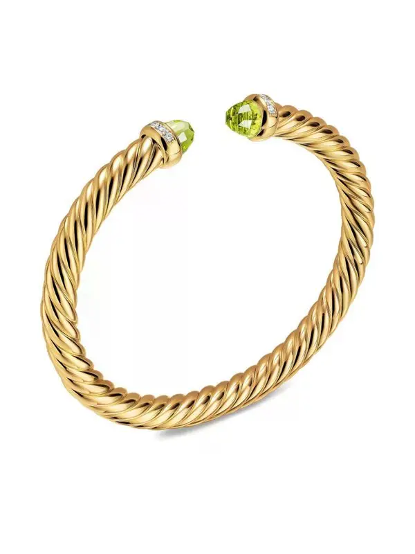 David Yurman 18k Yellow Cablespira Peridot And Diamond Bracelet - Gold