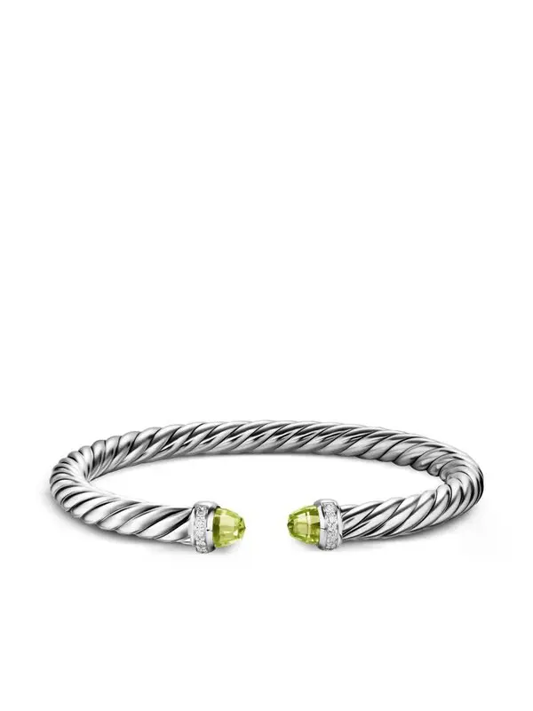 David Yurman Sterling Cable Flex Bracelet With Peridot And Diamonds - Silver