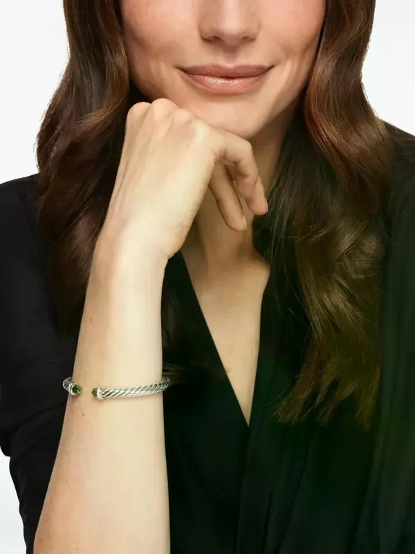 David Yurman Sterling Cable Flex Bracelet With Peridot And Diamonds - Silver