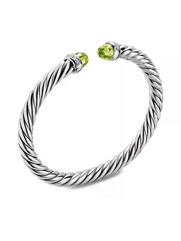 David Yurman Sterling Cable Flex Bracelet With Peridot And Diamonds - Silver