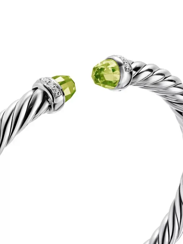 David Yurman Sterling Cable Flex Bracelet With Peridot And Diamonds - Silver