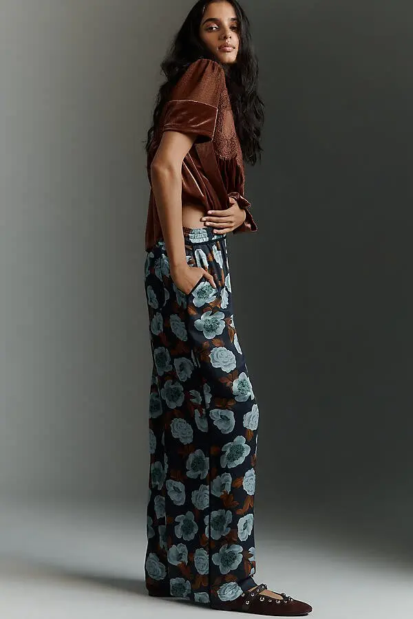 Maeve The Brooklin Printed Wide-leg Pull-on Pants - Blue Floral