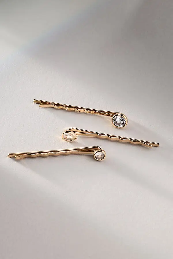 Anthropologie Crystal Hair Pin Set - Gold