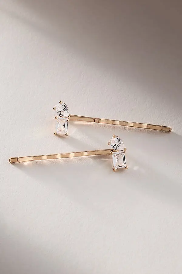 Anthropologie Crystal Hair Pins Set - Gold