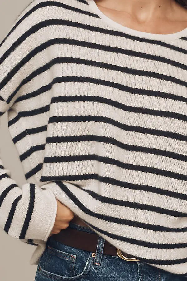 Maeve Relaxed Cashmere Sweater - Black & White Stripe