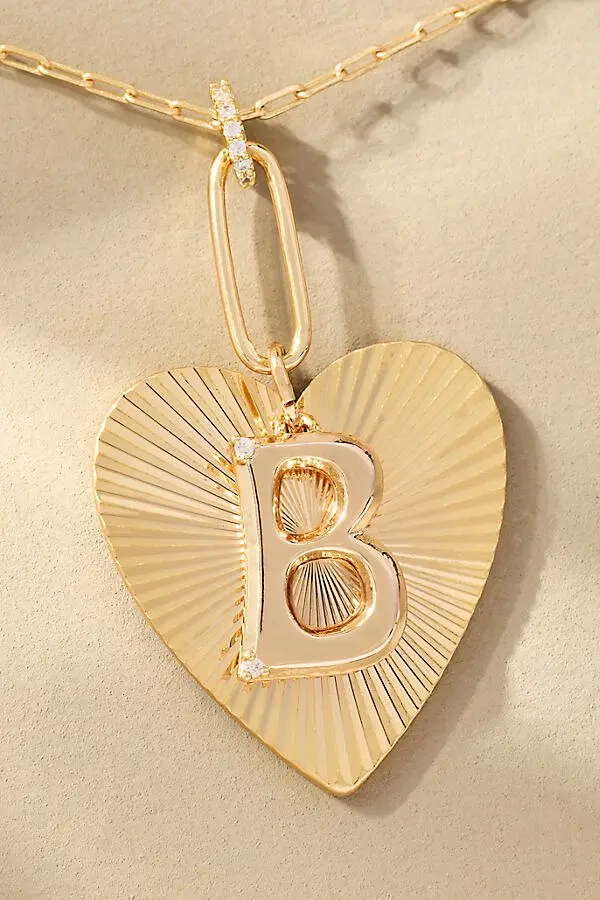 Anthropologie Fluted Heart Pendant Monogram Necklace - B