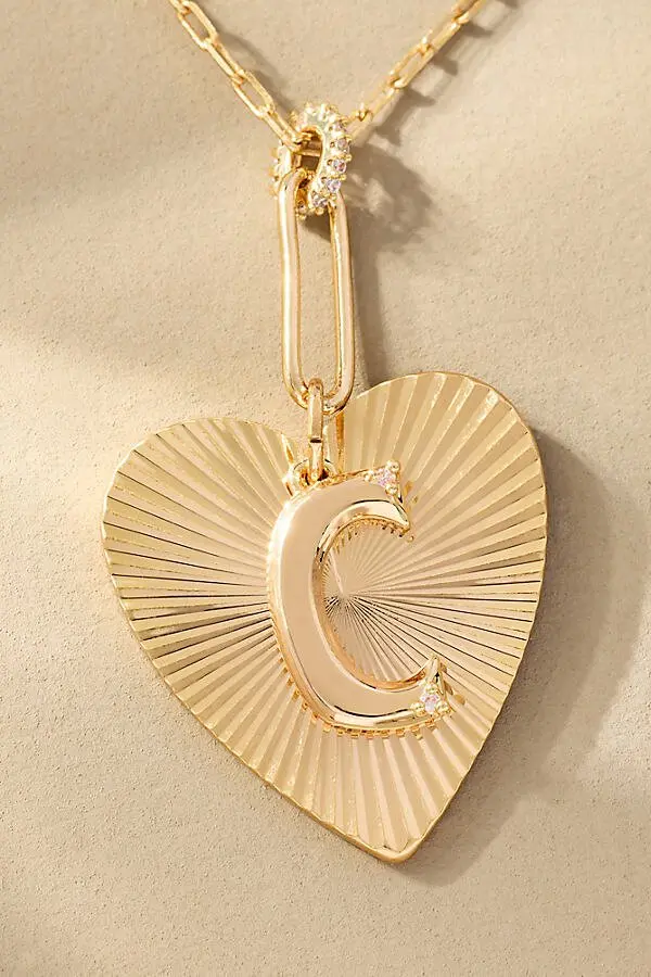 Anthropologie Fluted Heart Pendant Monogram Necklace - C