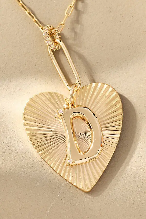 Anthropologie Fluted Heart Pendant Monogram Necklace - D