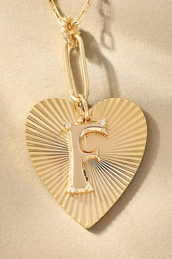 Anthropologie Fluted Heart Pendant Monogram Necklace - F