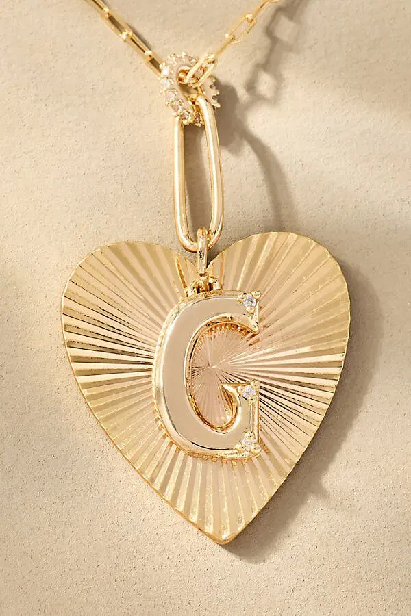 Anthropologie Fluted Heart Pendant Monogram Necklace - G