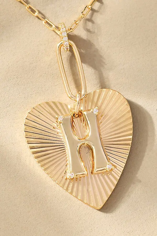 Anthropologie Fluted Heart Pendant Monogram Necklace - H