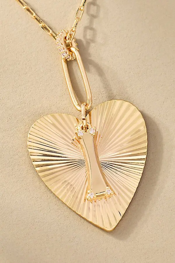 Anthropologie Fluted Heart Pendant Monogram Necklace - I
