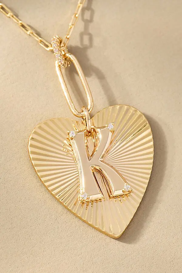 Anthropologie Fluted Heart Pendant Monogram Necklace - K
