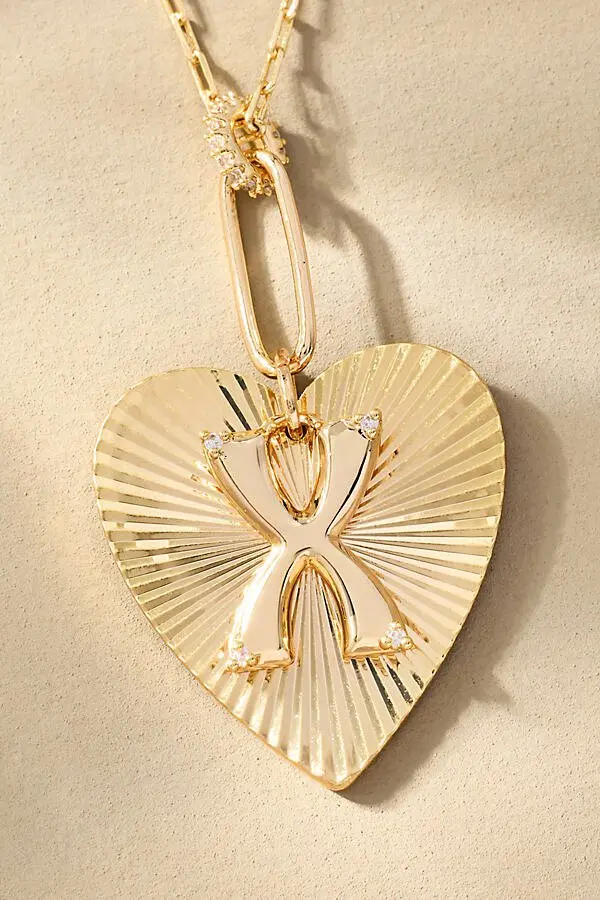Anthropologie Fluted Heart Pendant Monogram Necklace - X