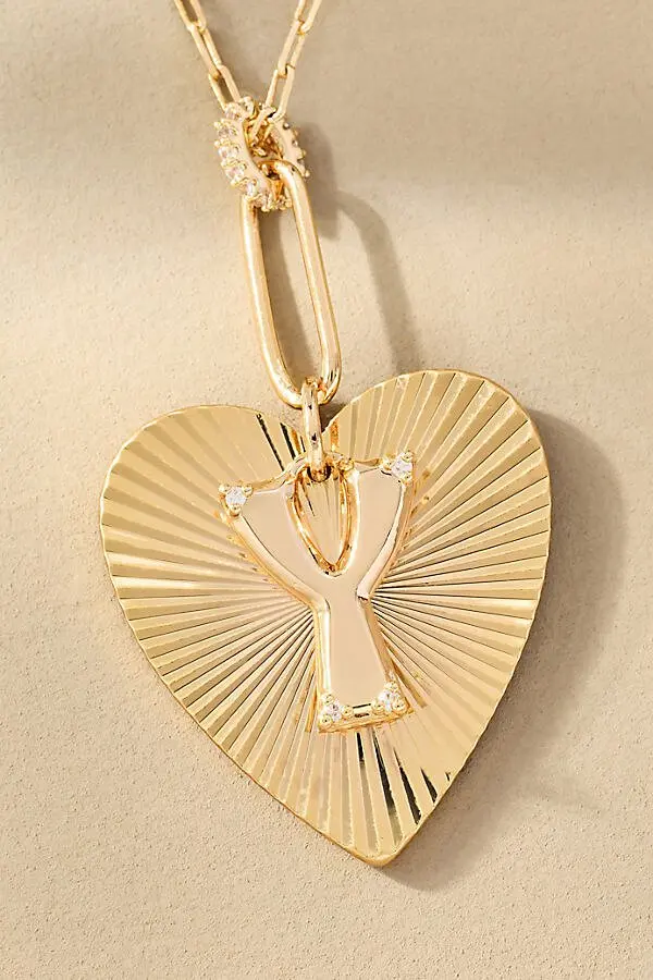 Anthropologie Fluted Heart Pendant Monogram Necklace - Y