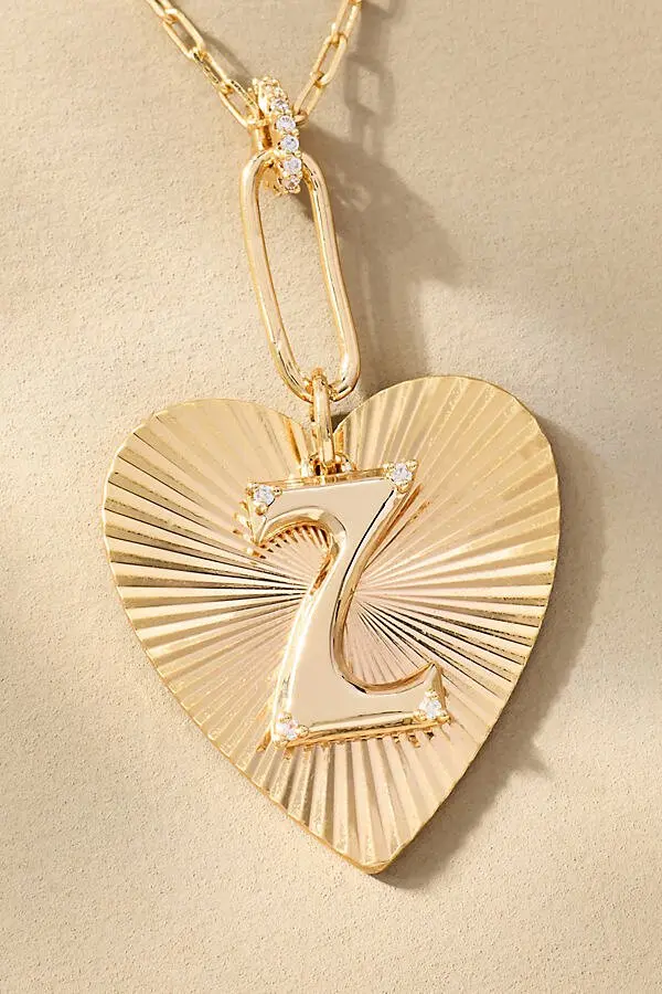 Anthropologie Fluted Heart Pendant Monogram Necklace - Z