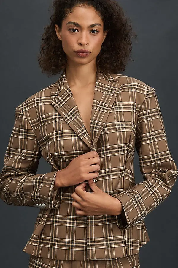 ROWING BLAZERS Plaid Pleated Blazer Jacket