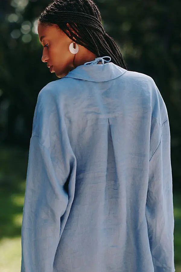 L*Space Linen Tunic With Chest Pockets - Light Blue