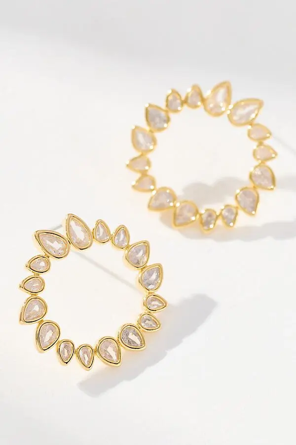 Anthropologie Round Crystal Post Earrings - Gold
