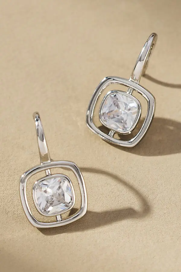 Maeve Small Bezel Crystal Earrings - Silver