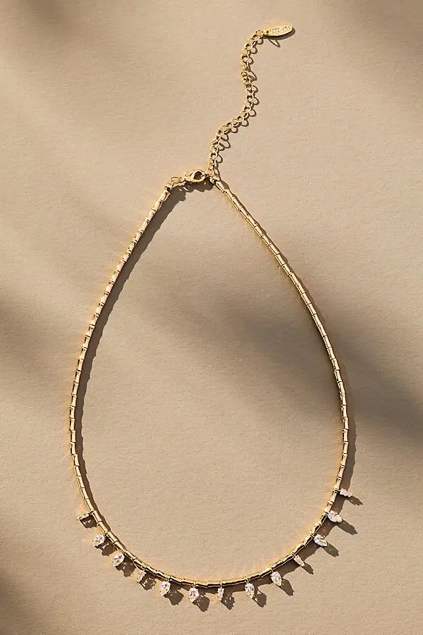 Anthropologie Delicate Crystal Necklace - Gold