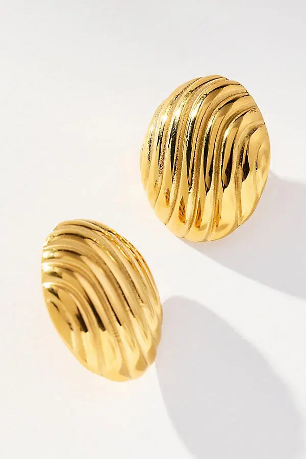 Anthropologie Grooved Circular Post Earrings - Gold