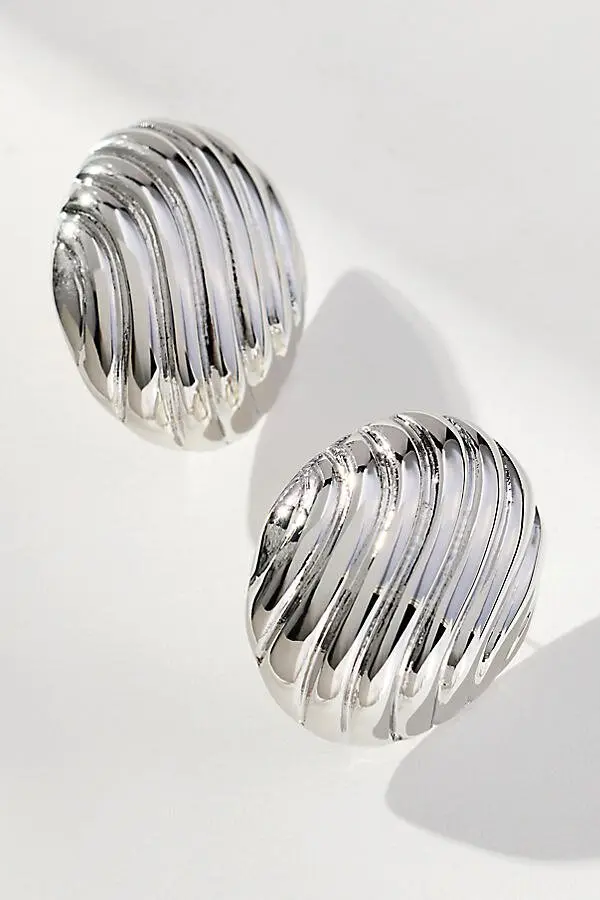 Anthropologie Grooved Circular Post Earrings - Silver