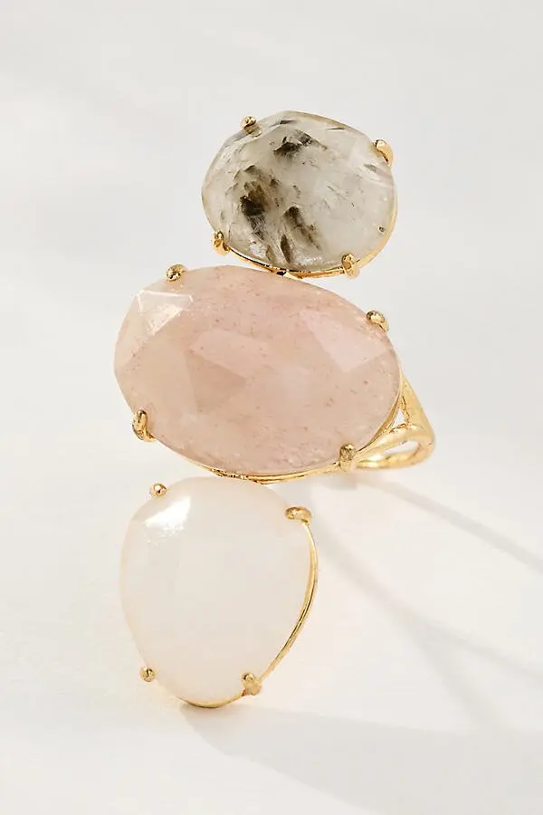 Anthropologie Triple Stone Cocktail Ring - Neutral