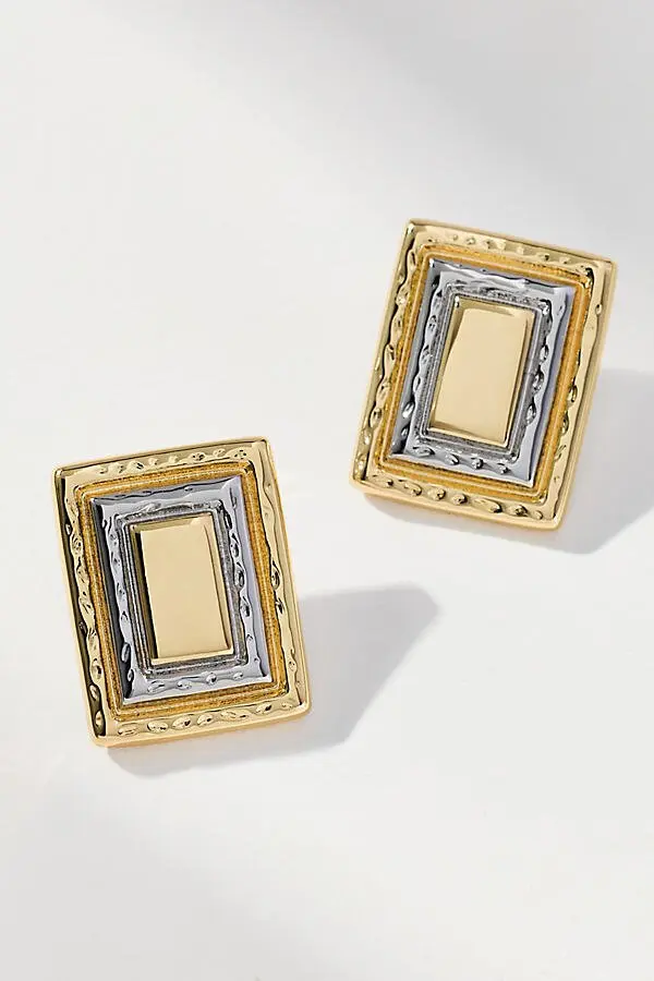 Anthropologie Two-tone Rectangular Earrings - Gold & Silver