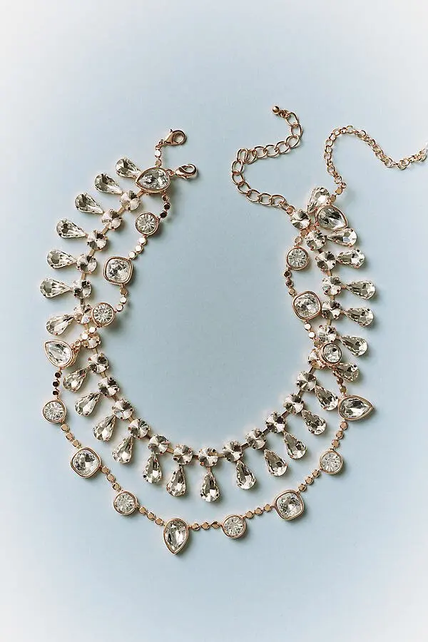 Anthropologie Glam Crystal Necklace - Clear