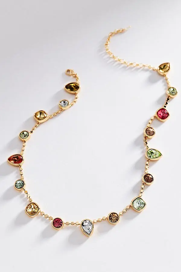 Anthropologie Glam Crystal Necklace - Green Multi
