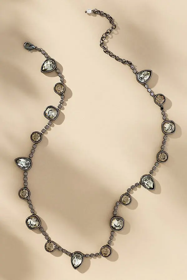Anthropologie Glam Crystal Necklace - Gunmetal