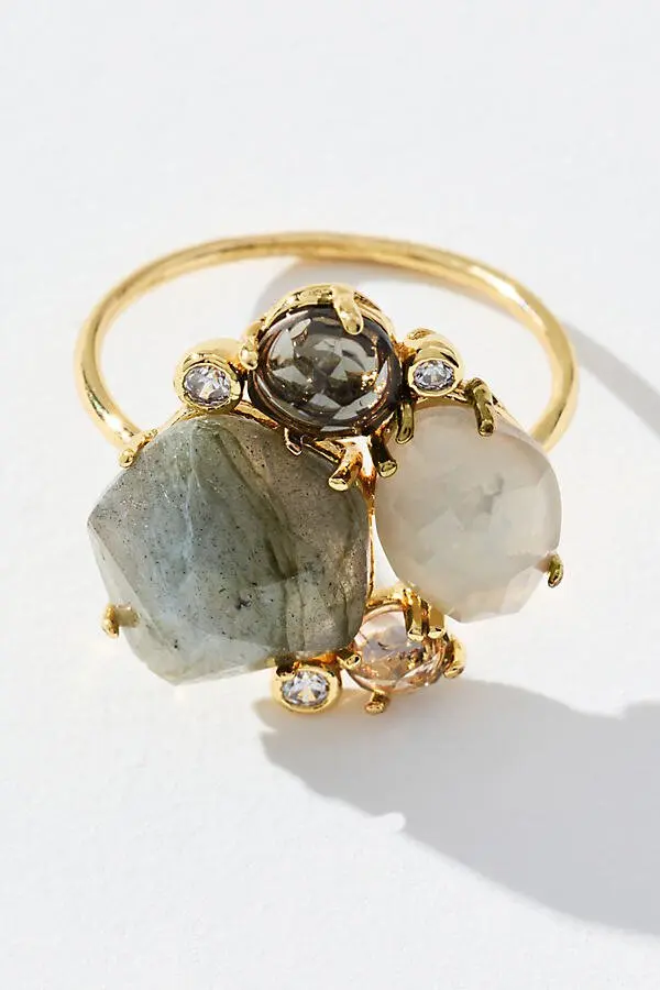 Anthropologie Multi Stone Cocktail Ring - Navy