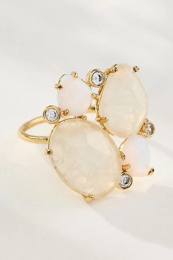 Anthropologie Multi Stone Cocktail Ring - Rose