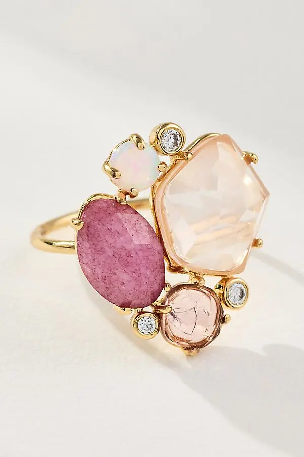 Anthropologie Glam Multi Stone Ring - Rose