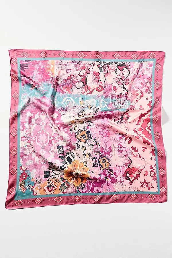 Anthropologie Silken Prted Hair Scarves, Set Of 2 - Pink Pattern