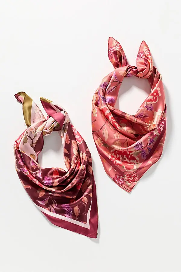 Anthropologie Silky Prted Hair Scarves, Set Of 2 - Pink