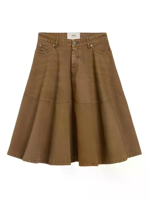Ami Cotton Twill Midi Skirt - Brown