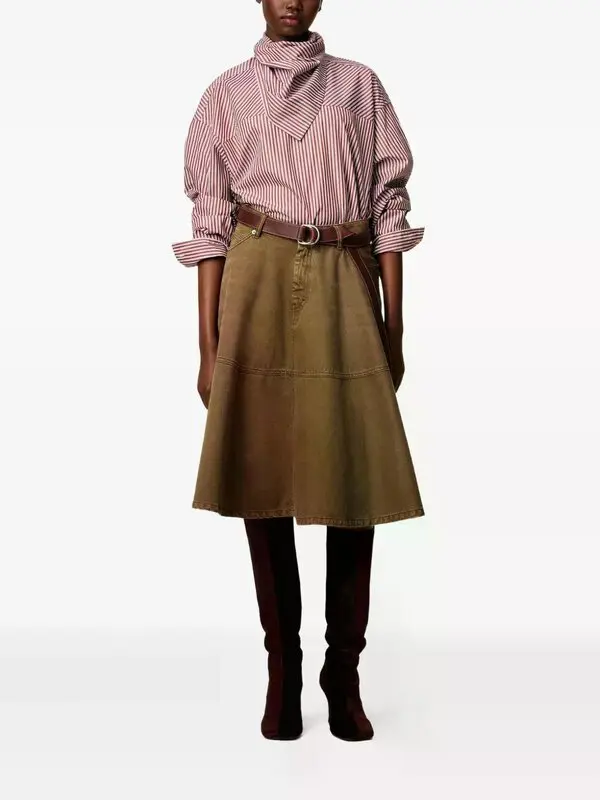 Ami Cotton Twill Midi Skirt - Brown