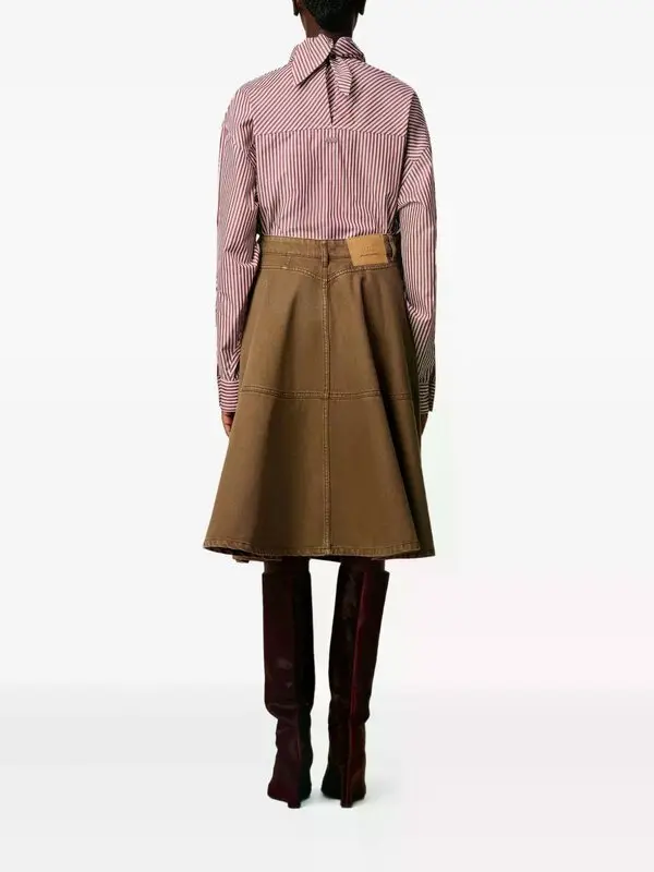 Ami Cotton Twill Midi Skirt - Brown