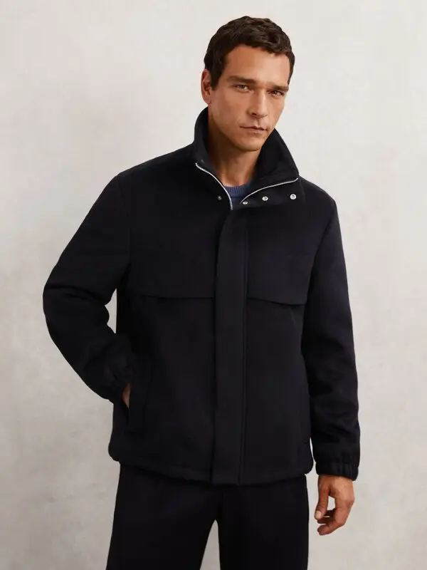 REISS Wool-blend Funnel-neck Zip Jacket