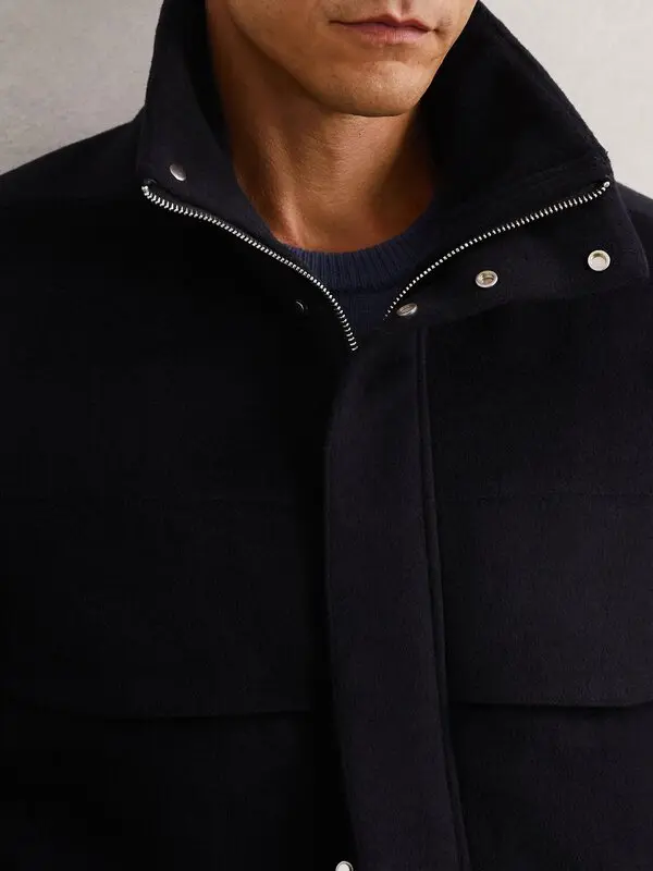 REISS Wool-blend Funnel-neck Zip Jacket