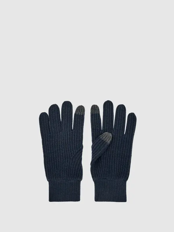 REISS Lawson Ribbed Merino Touchscreen Gloves - Navy