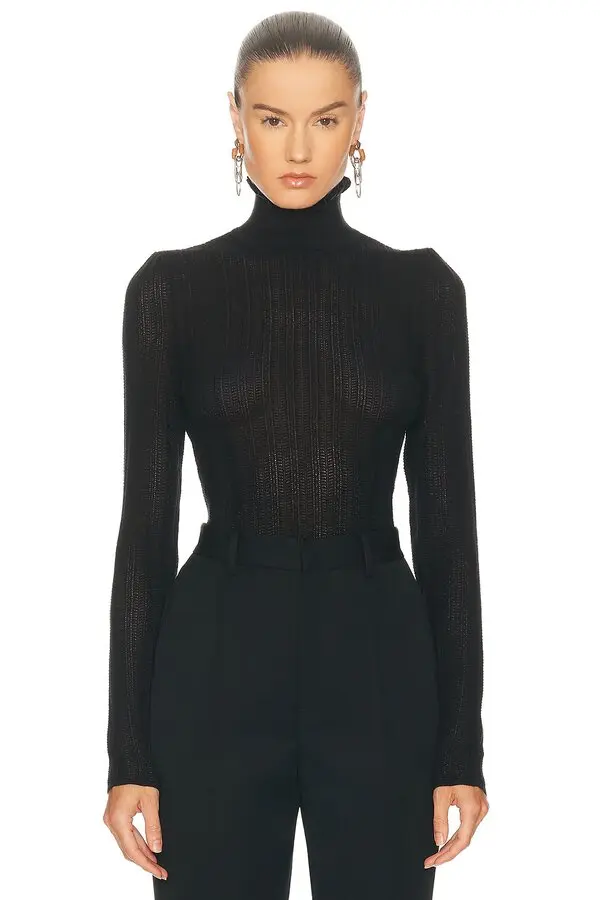 Ralph Lauren Long Sleeve Ruffle Trimmed Turtleneck Top